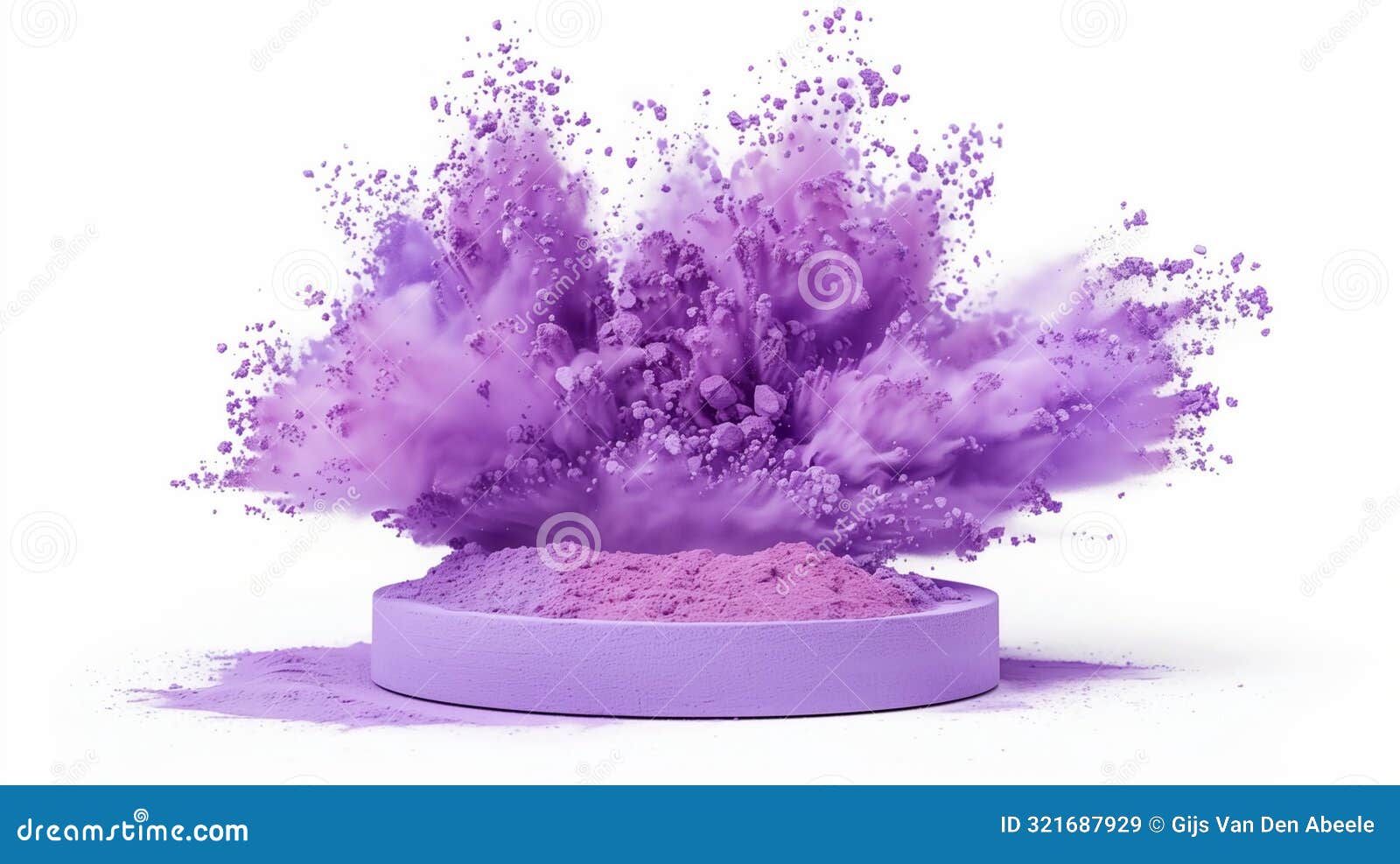 Purple Powder Chalk Explosion Behind Podium on White Background Stock ...