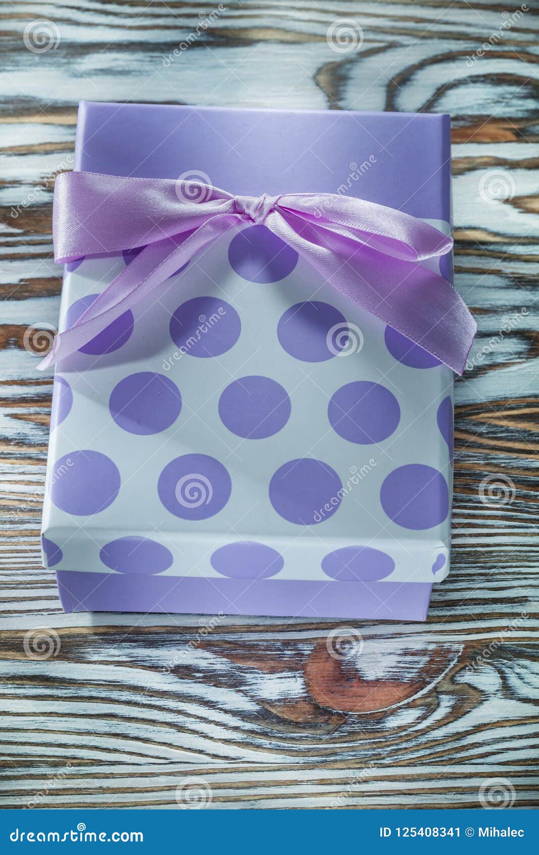Purple Present Box on Vintage Wooden Board Stock Image - Image of ...