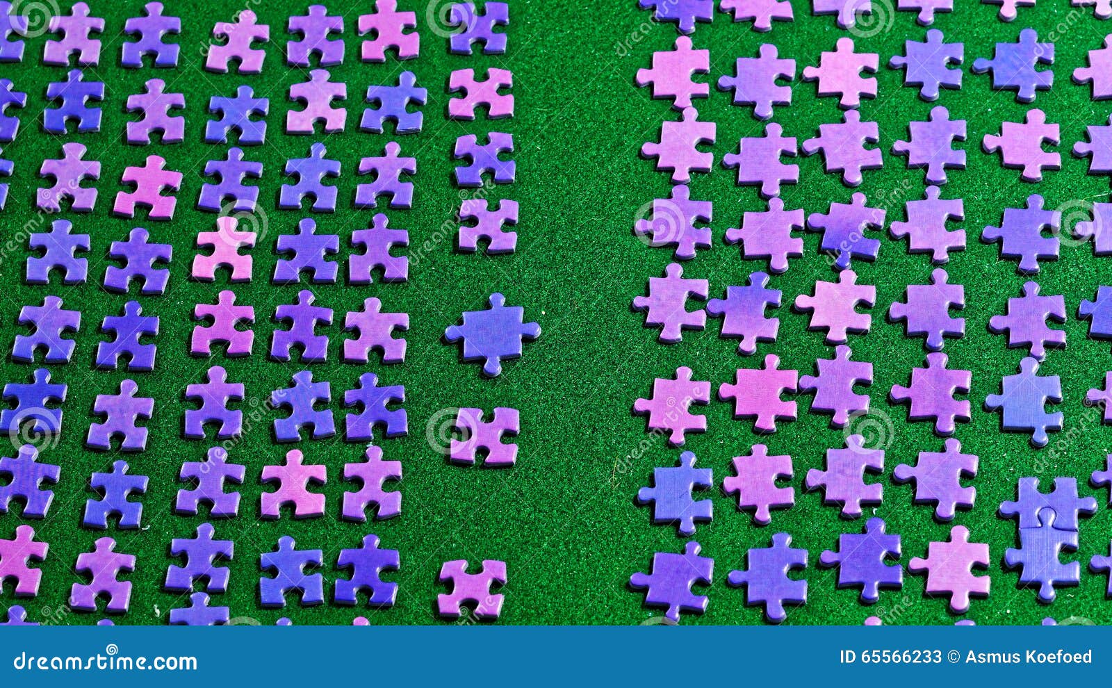 Purple Puzzle Pieces Sorted on a Green Table Cloth Stock Image - Image ...