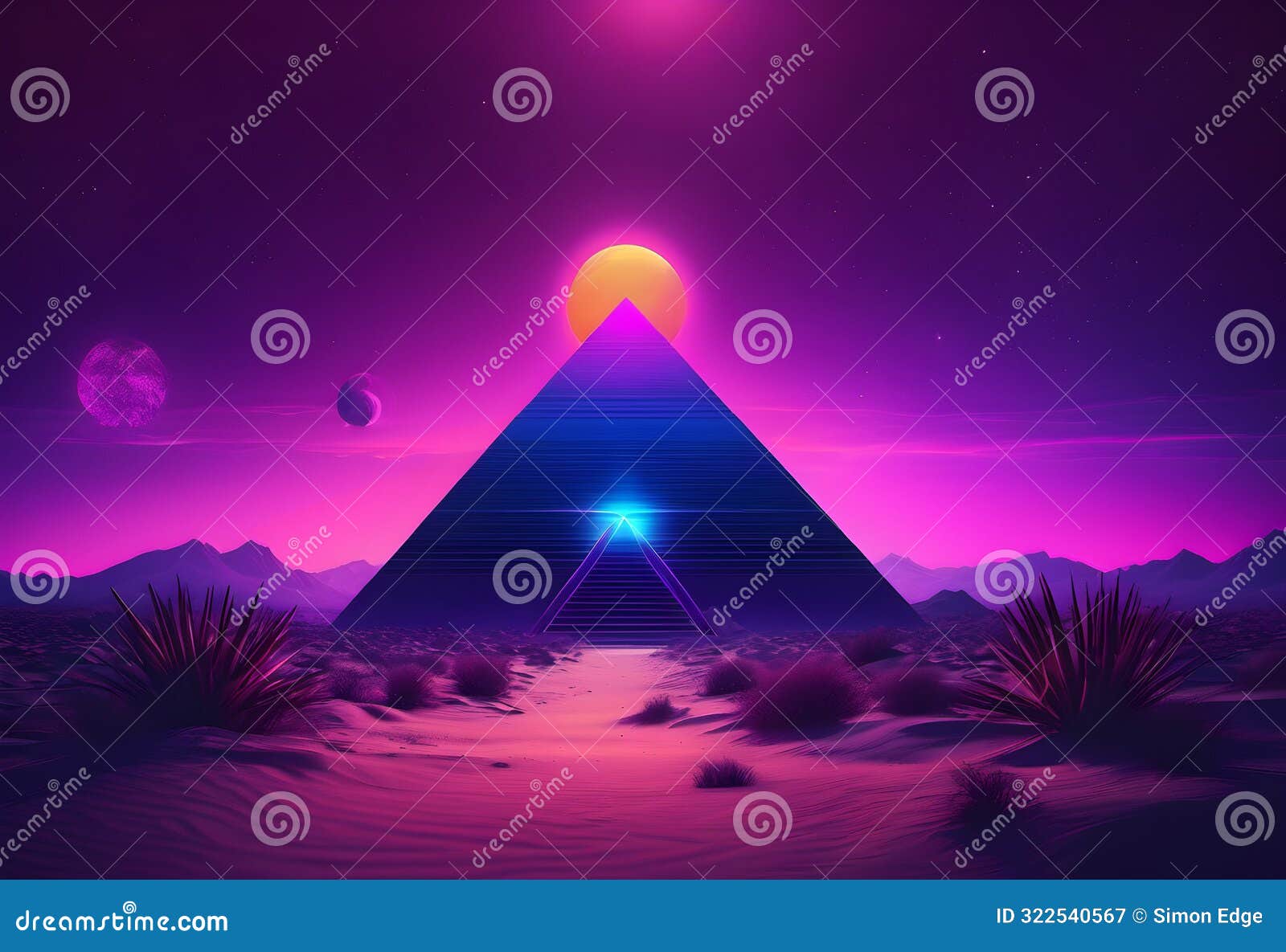 A Purple Pyramid in the Desert Stock Illustration - Illustration of ...
