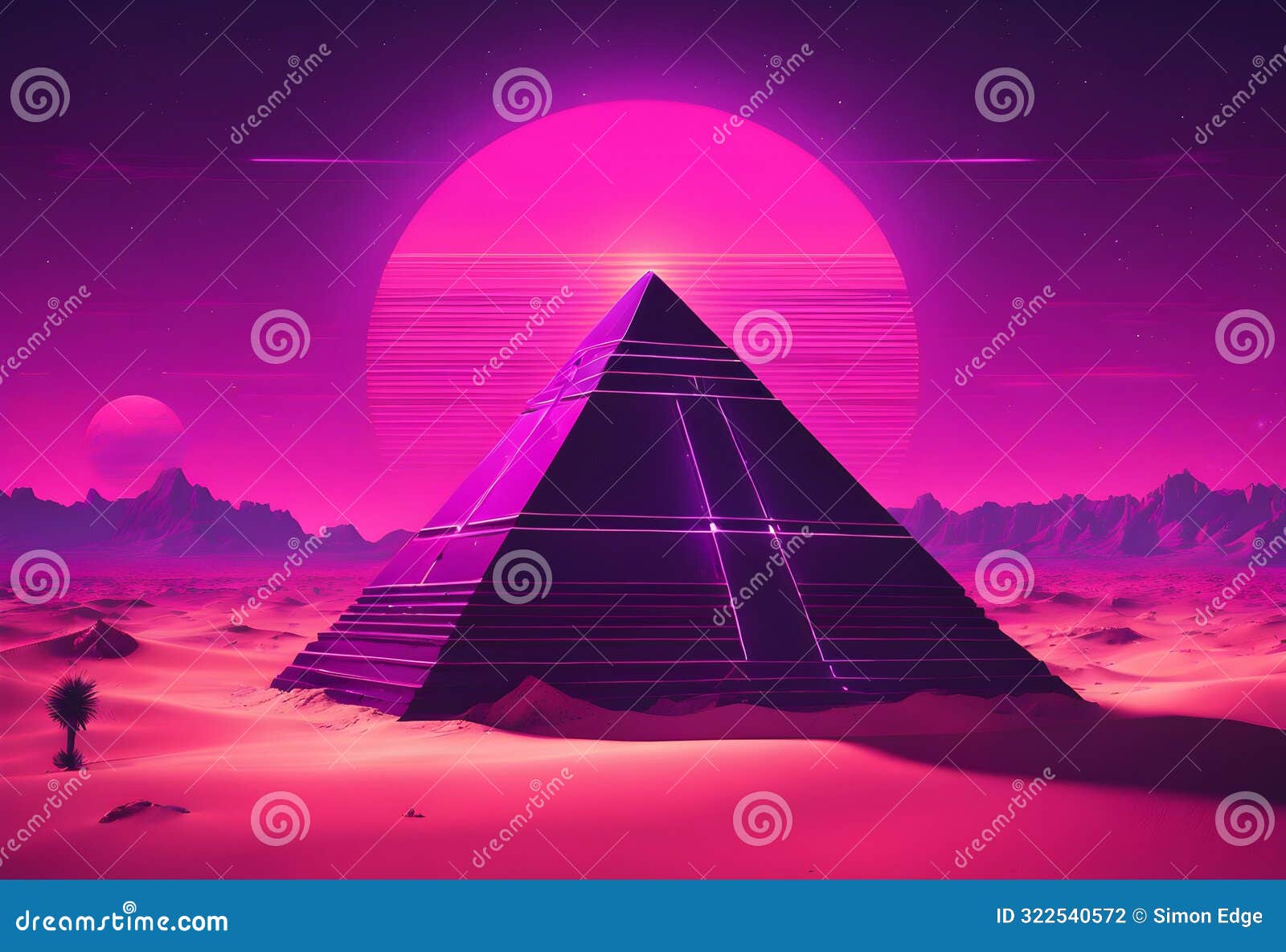 A Purple Pyramid in the Desert Stock Illustration - Illustration of ...