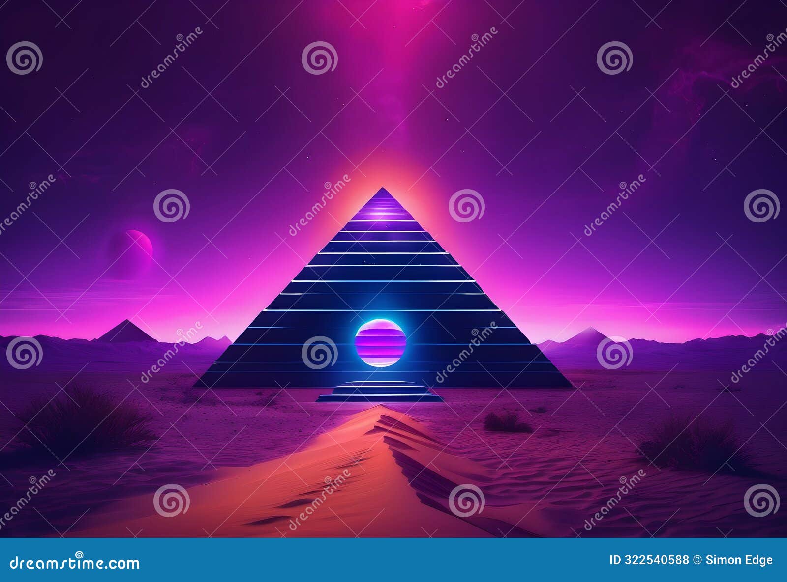 A Purple Pyramid in the Desert Stock Illustration - Illustration of ...