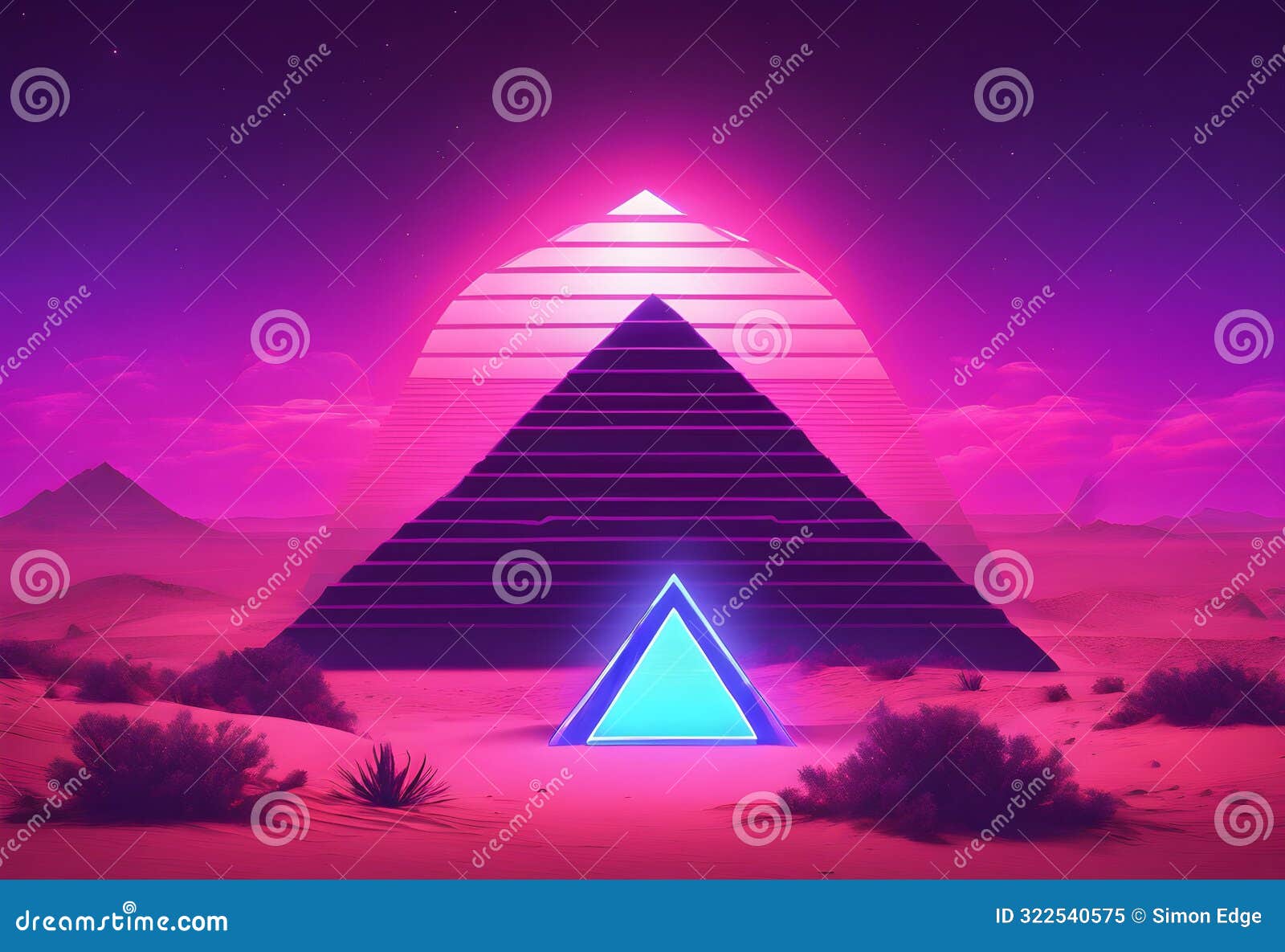 A Purple Pyramid in the Desert Stock Illustration - Illustration of ...