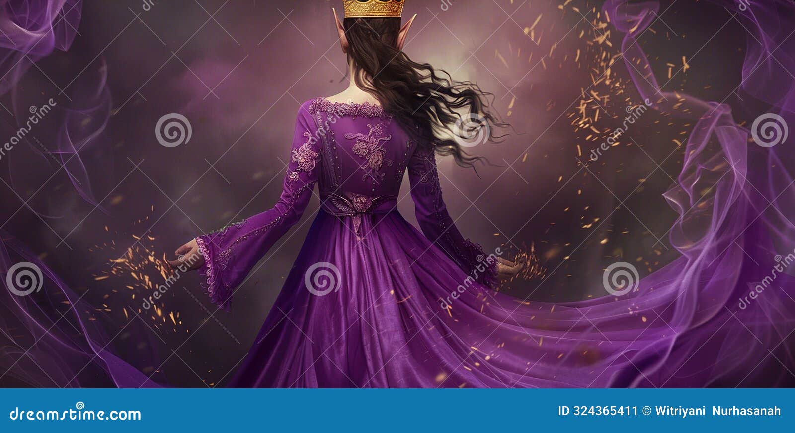 The Purple Queen in a Realm of Smoke and Fire Stock Illustration ...