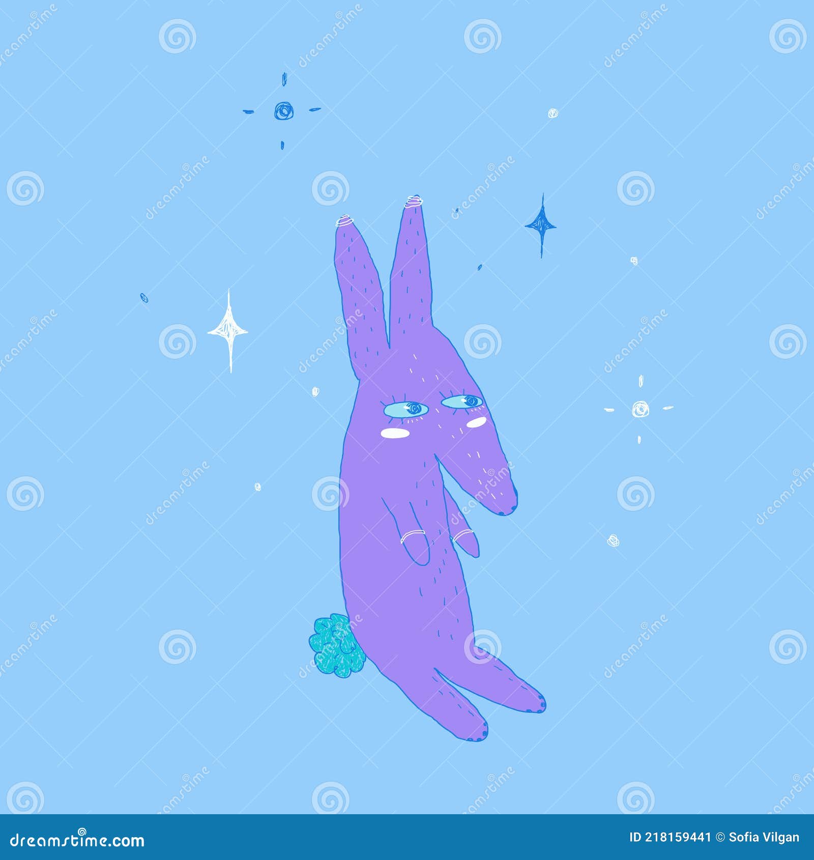 Purple Rabbit on a Blue Background. Vector Illustration. Stock Vector ...