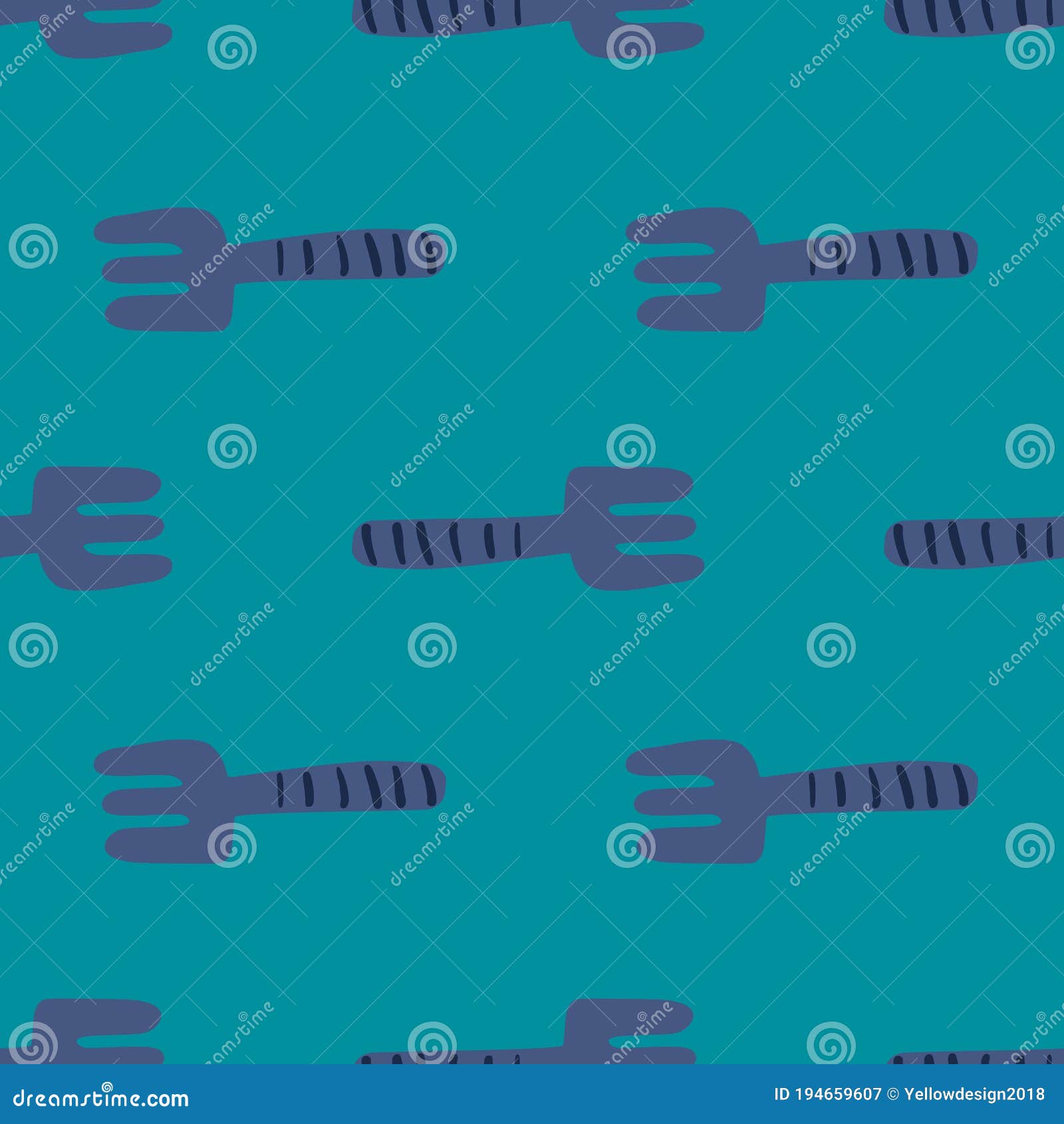 Purple Rake Silhouettes Seamless Pattern. Stylized Garden Tools on Dark ...