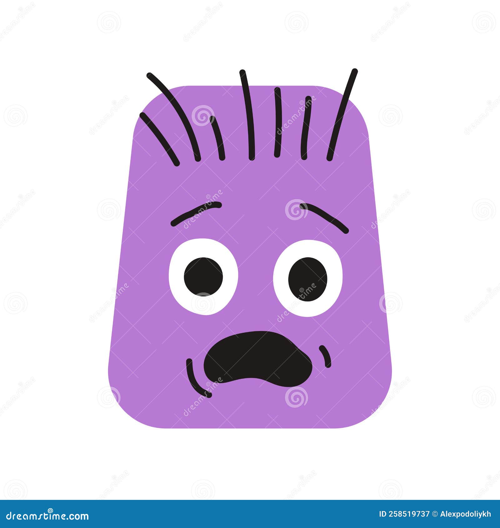 Purple Rectangular Scared Character Color Line Icon. Mascot of Emotions ...