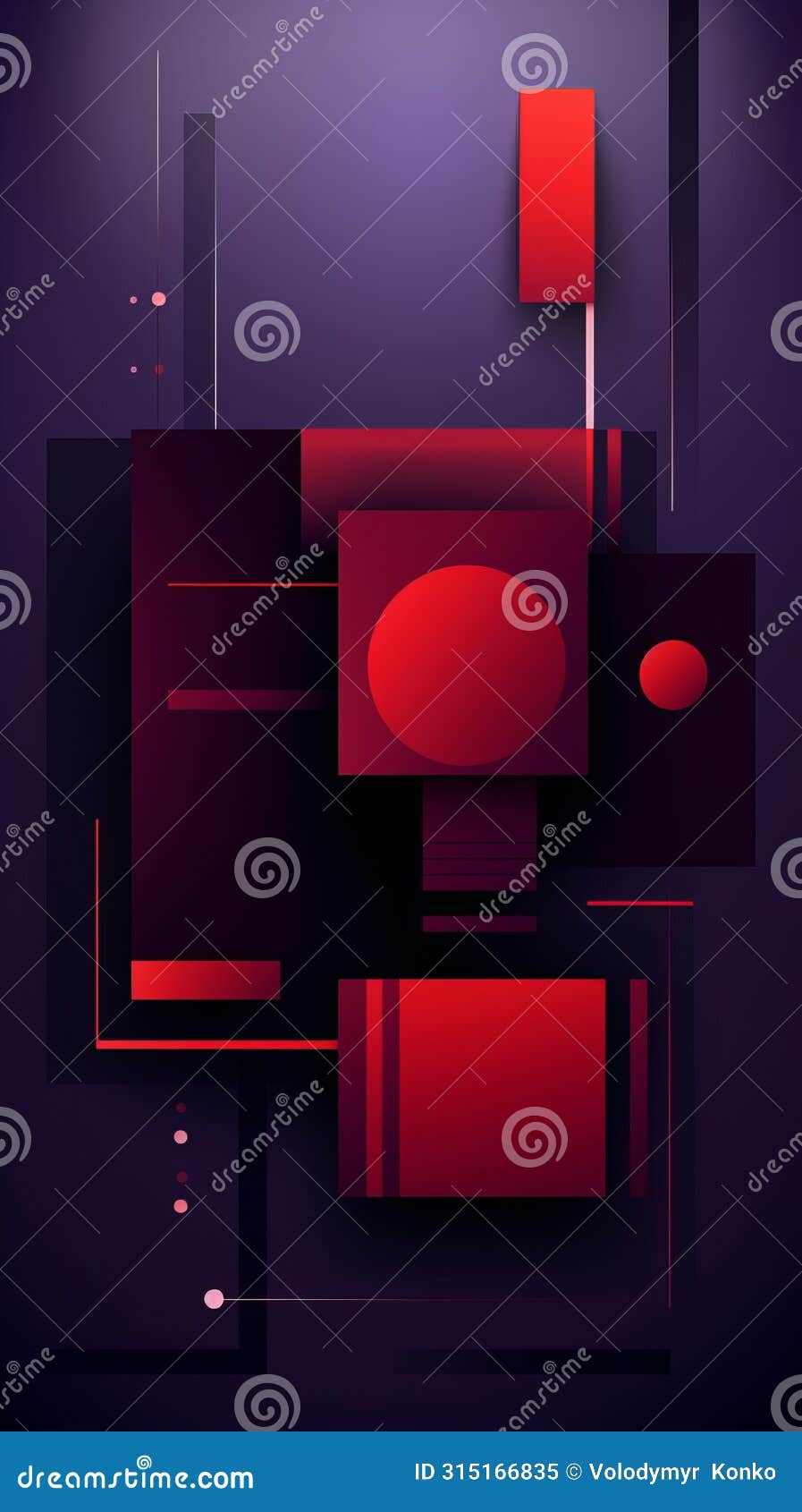 A Purple and Red Abstract Painting with Circles and Rectangles Stock ...