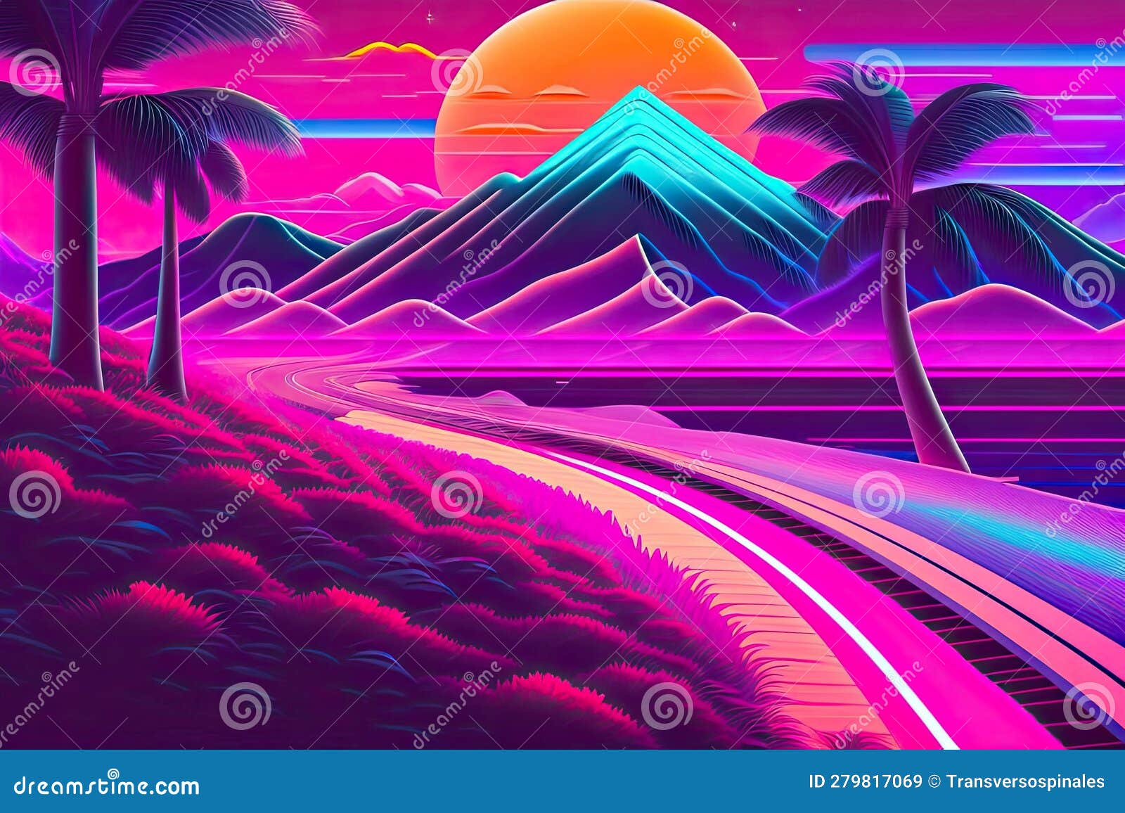 Purple Retrowave Abstract Background Design Generative AI Stock ...