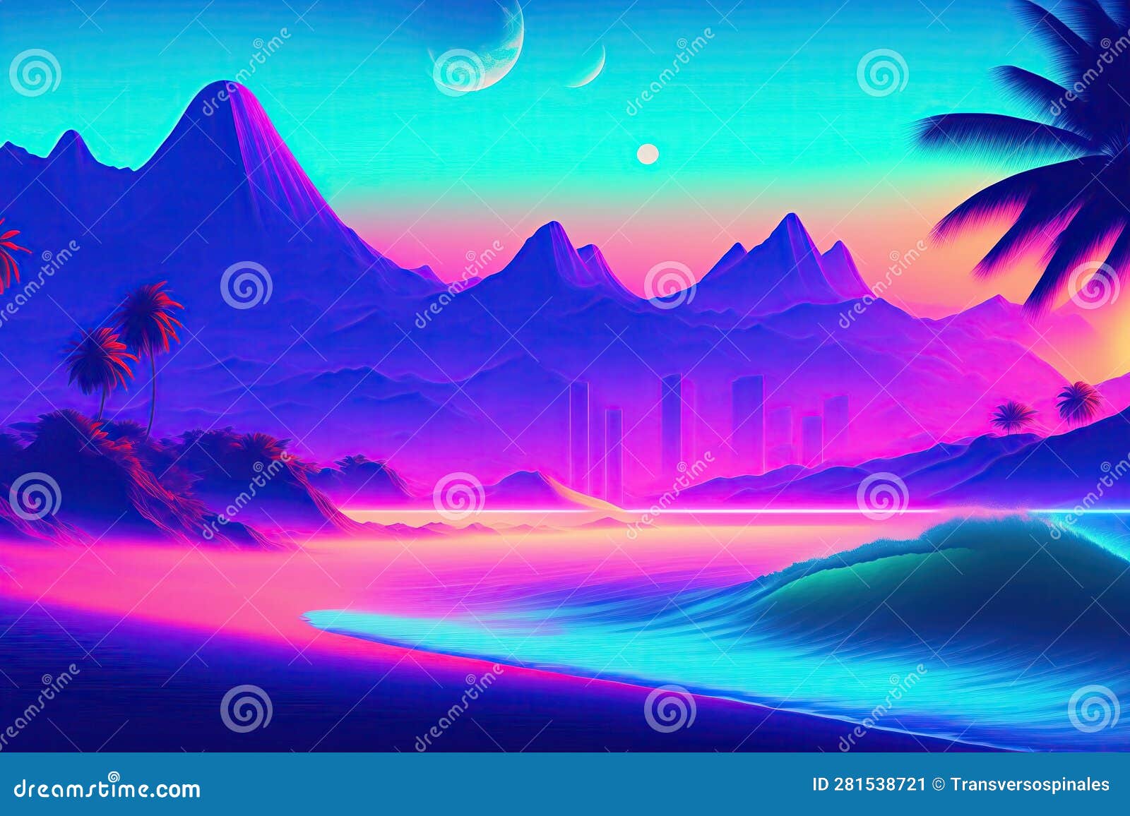 Purple Retrowave Beach Background Illustration Stock Illustration ...
