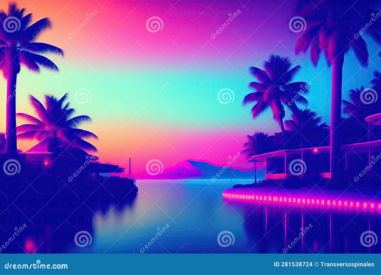 Purple Retrowave Beach Background Illustration Stock Illustration ...