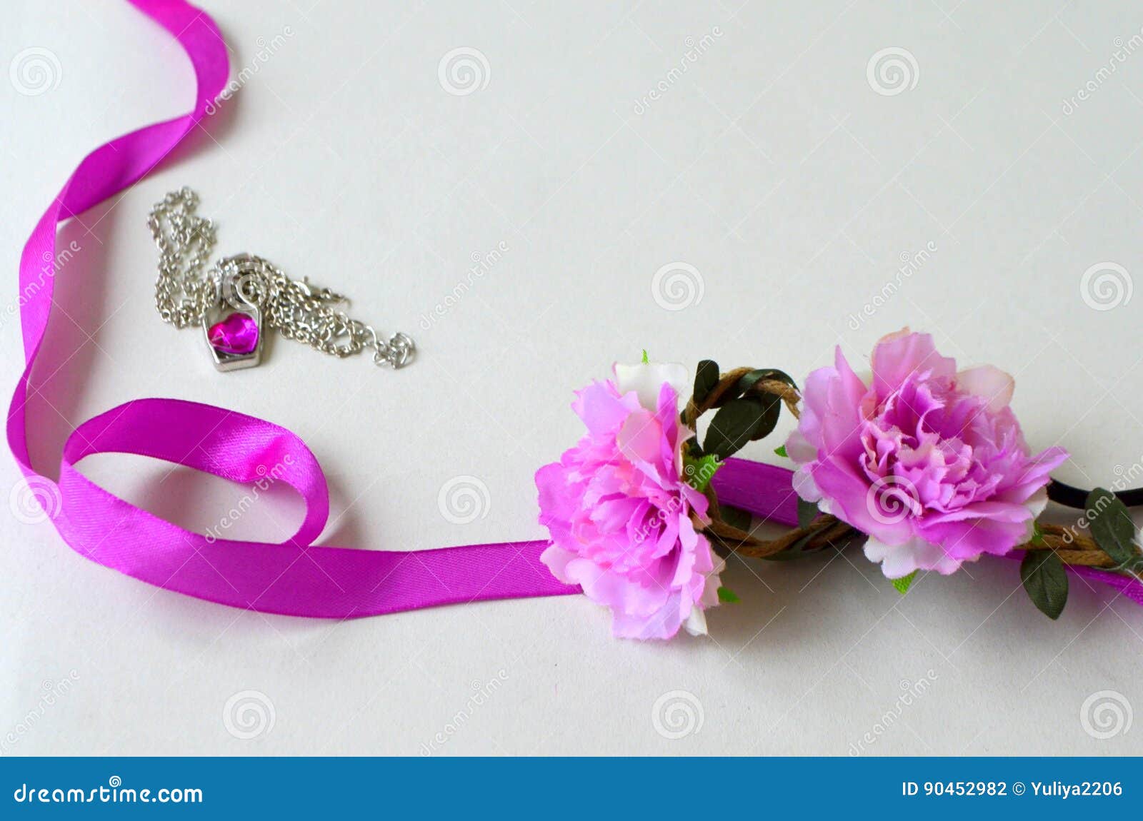 Purple ribbon and flowers stock photo. Image of pink - 90452982