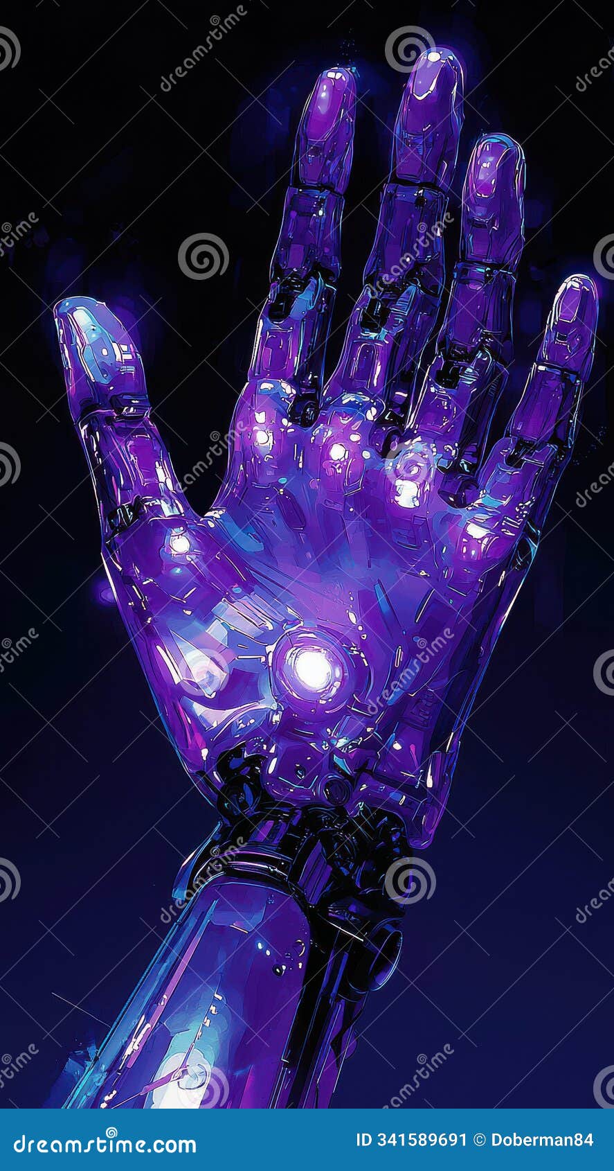 Purple Robotic Hands Reaching Out with a Futuristic Design, Symbolizing ...