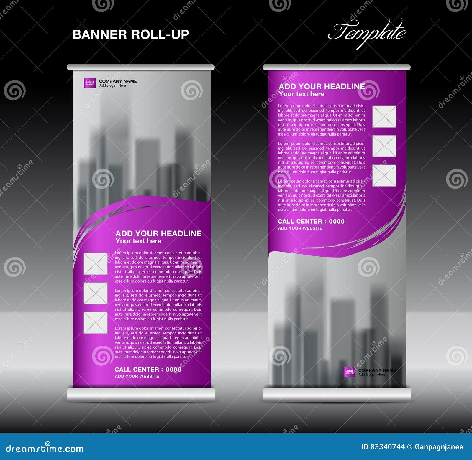 Purple Roll Up Banner Stand Template, Stand Design,banner Design Vector ...