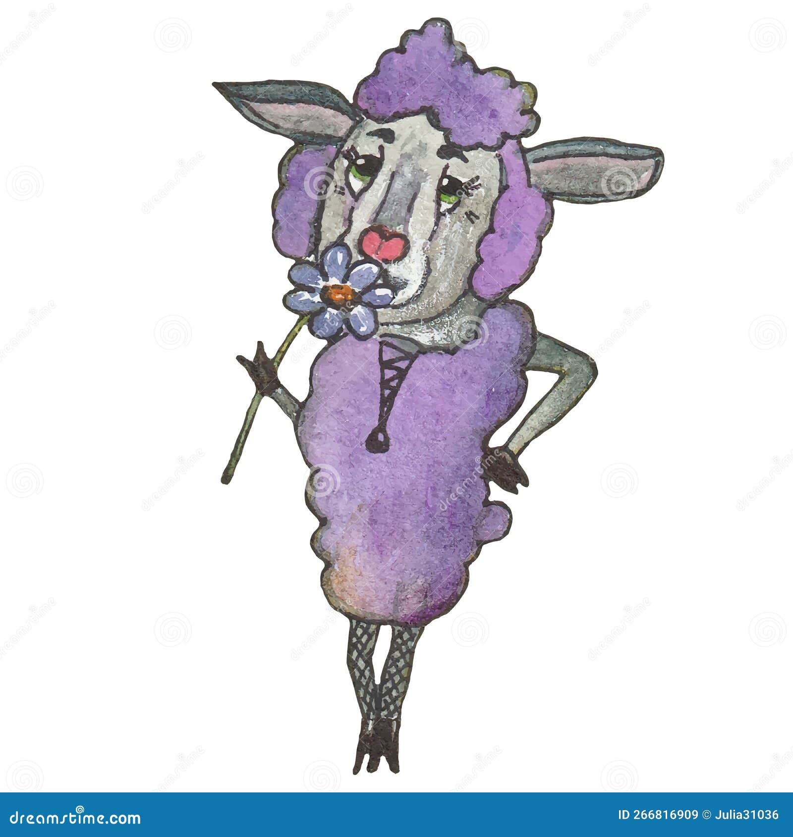 Purple Romantic Sheep with Flower Stock Vector - Illustration of funny ...