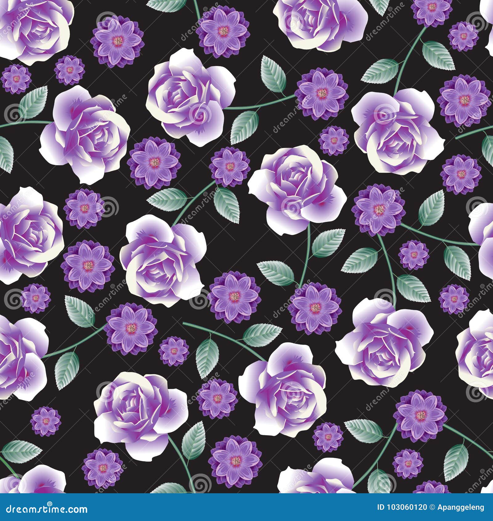 Purple Roses Pattern stock vector. Illustration of flower - 103060120