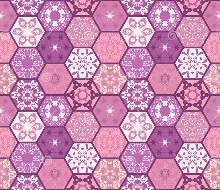 Purple Seamless Patchwork Pattern from Different Hexagonal Patches ...