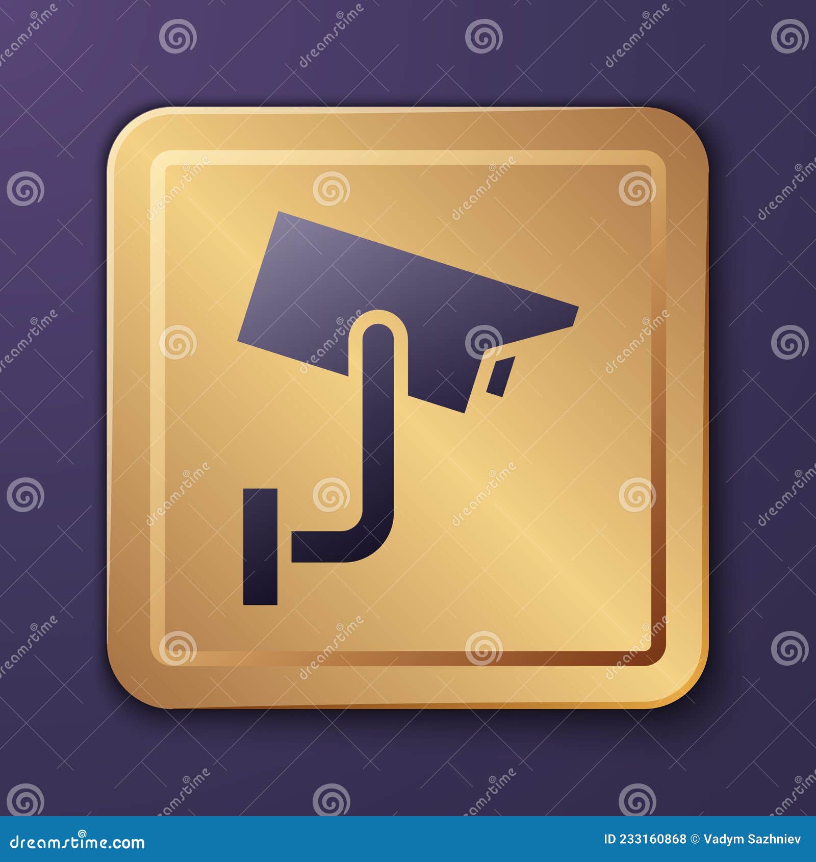 Purple Security Camera Icon Isolated on Purple Background. Gold Square ...