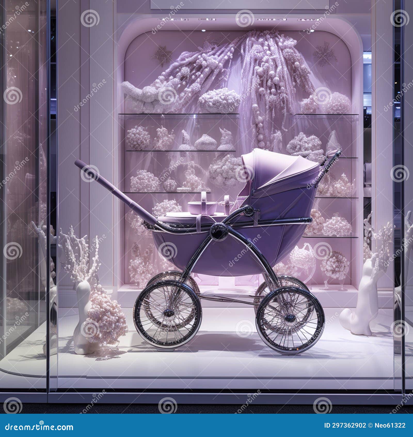 Purple Silver Whit Strollers Baby Designer Store Front Inside Lobby ...