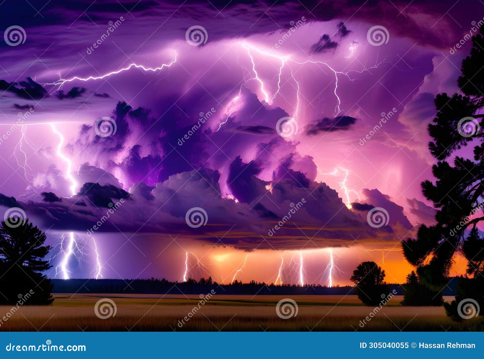 Purple Sky, Illuminated by Lightning, at the End of a Storm Stock ...
