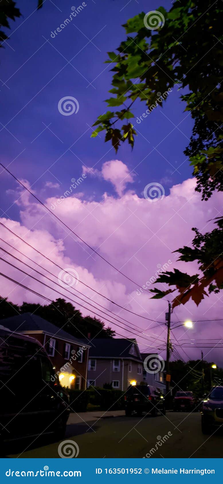 Purple Sky Street Lights Night Stock Photo - Image of night, street ...
