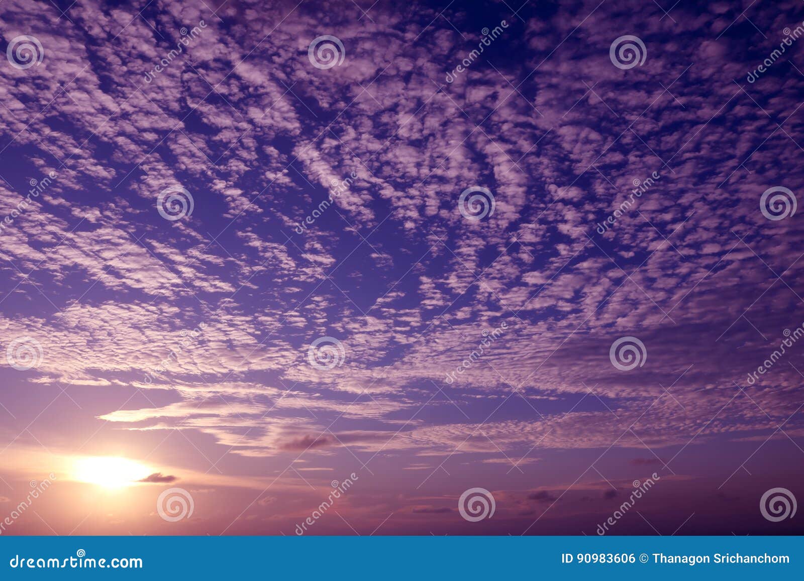 Purple Sky Sunset and Pattern of White Clouds. Stock Photo - Image of ...