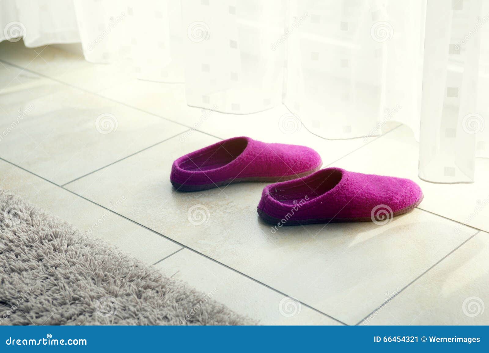 Purple Slippers on the Floor Stock Image - Image of home, comfortable ...