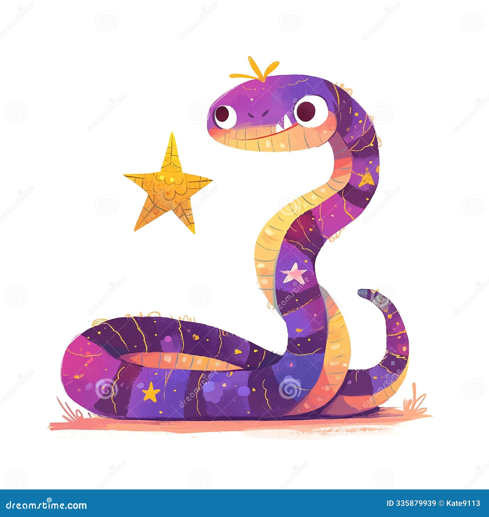 A Purple Snake with Stars on it. the Snake is Smiling and Has a Star on ...