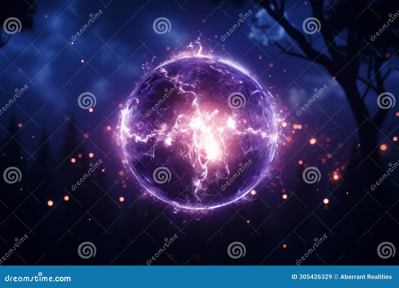 A Purple Sphere with Lightning Coming Out of it Stock Illustration ...
