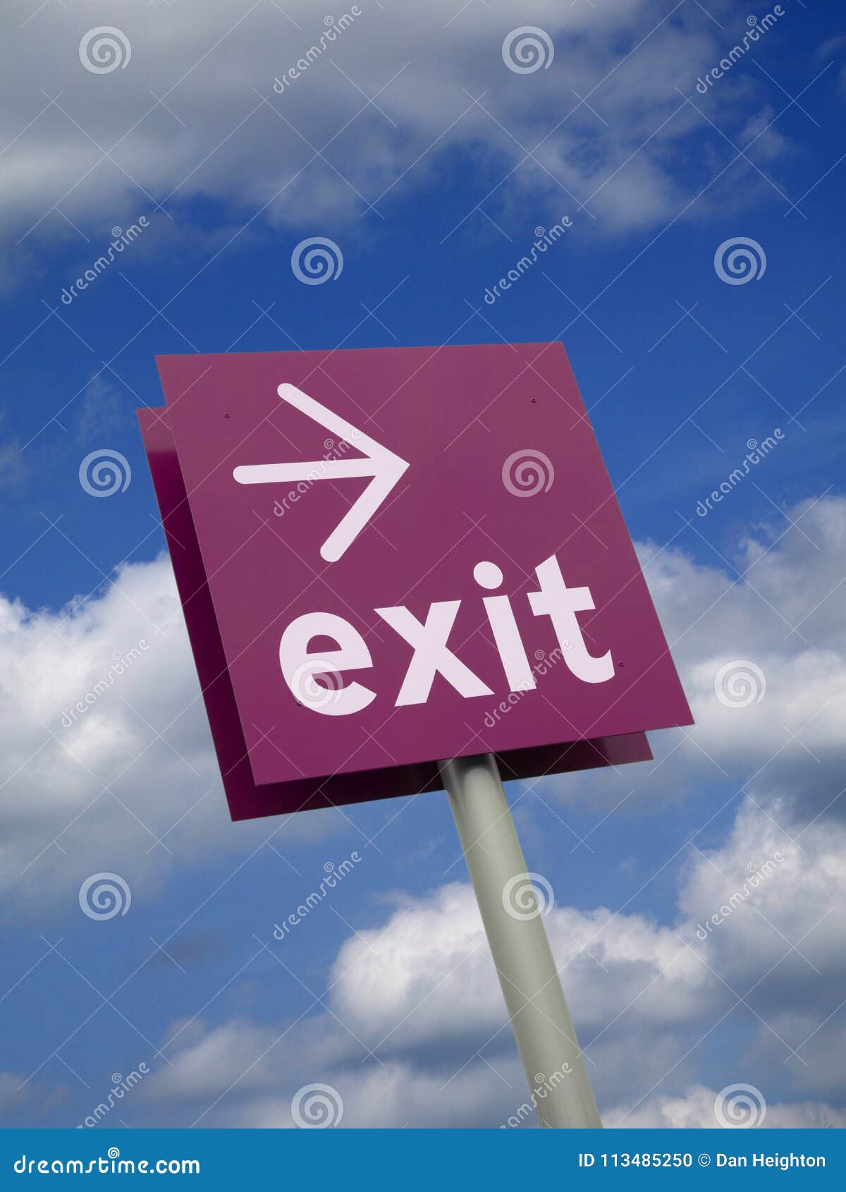 PURPLE EXIT SIGN with BLUE SKY BACKGROUND Stock Photo - Image of ...