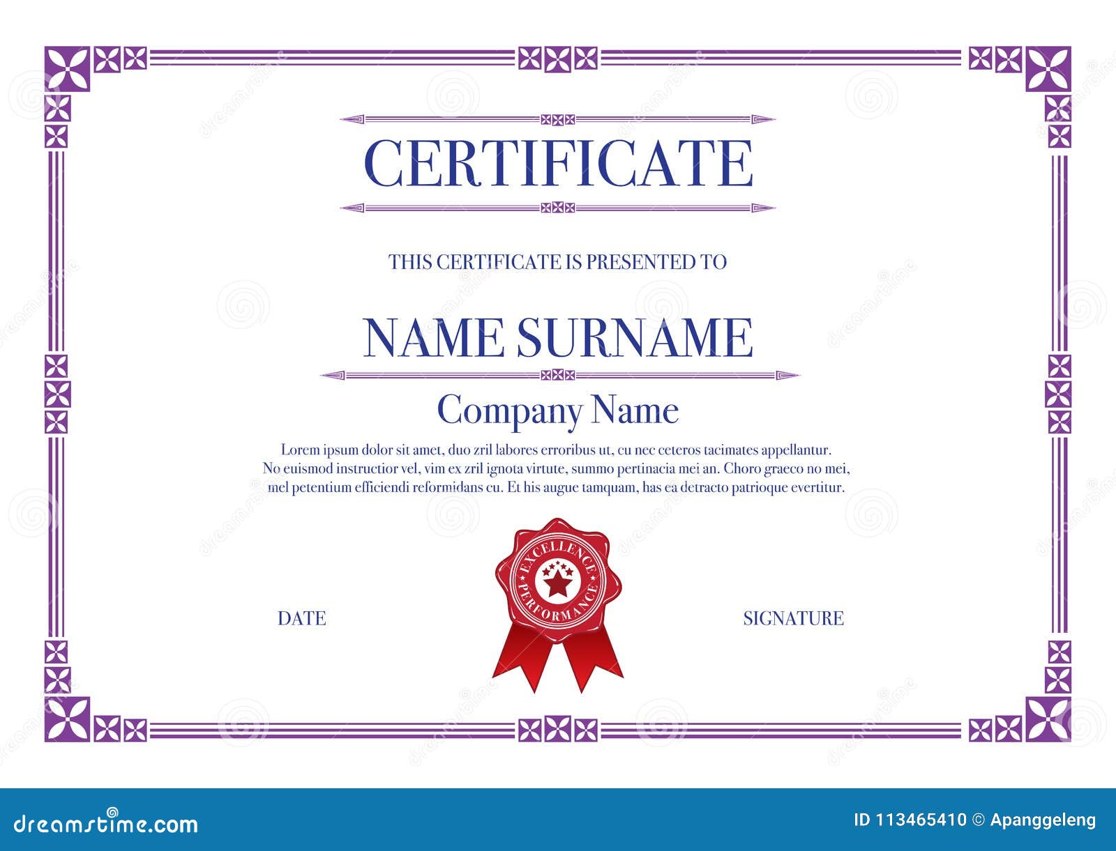Purple Square Shape with 3 Stripes Element Certificate Border for ...