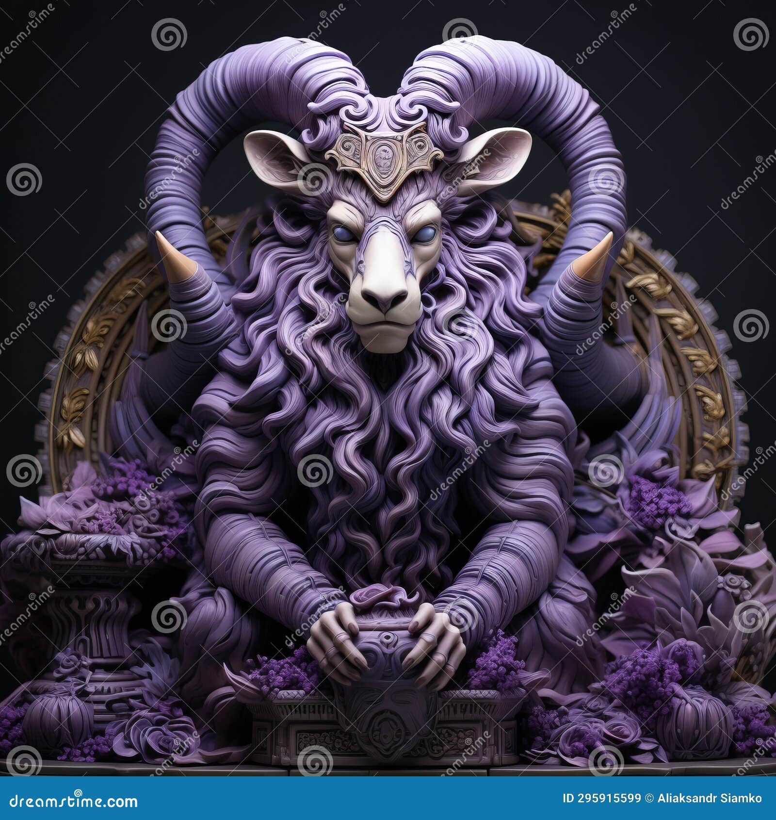 A purple statue of a ram stock image. Image of jampacked - 295915599