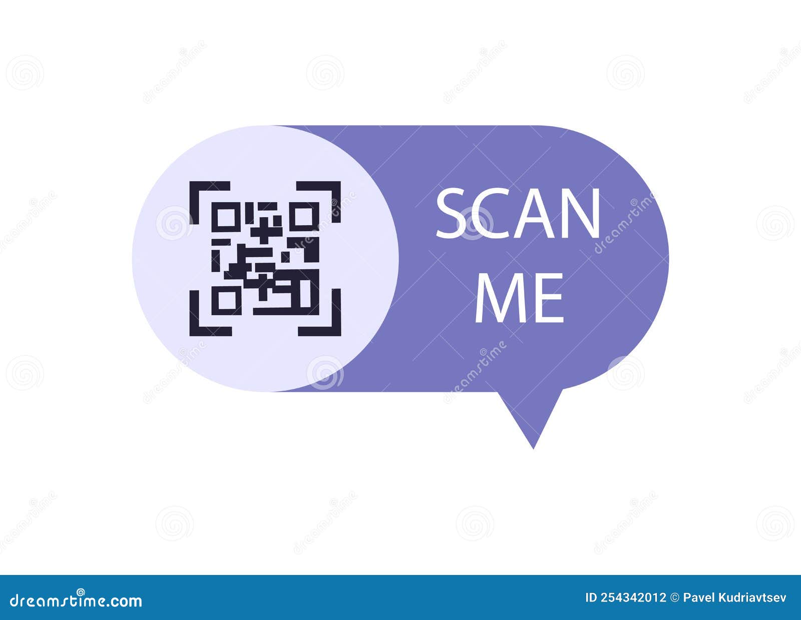 Purple Sticker with QR Code and Scan Me Text in Shape of Message Flat ...