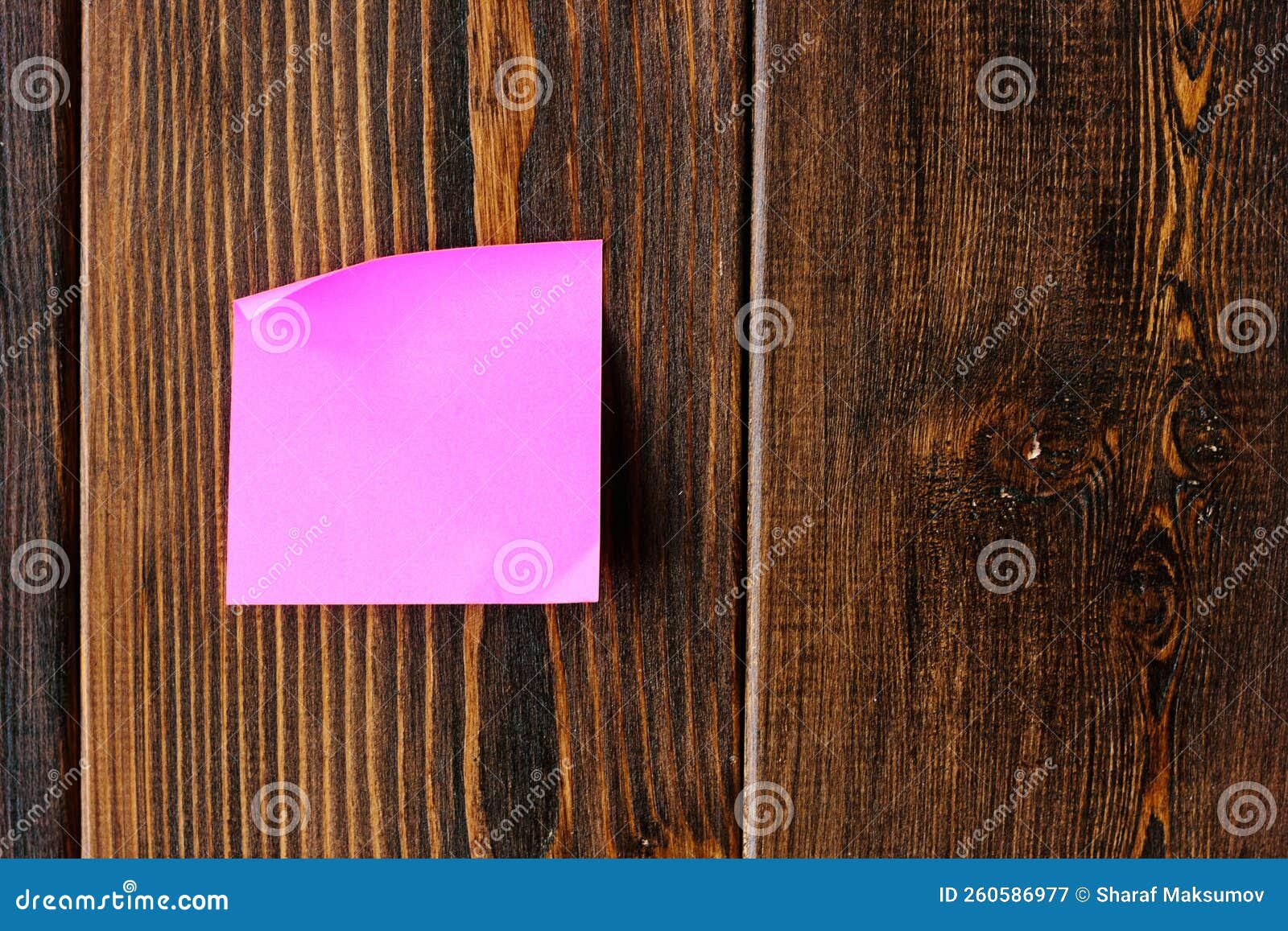 Purple Sticker on a Wooden Wall for Notes Stock Image - Image of green ...