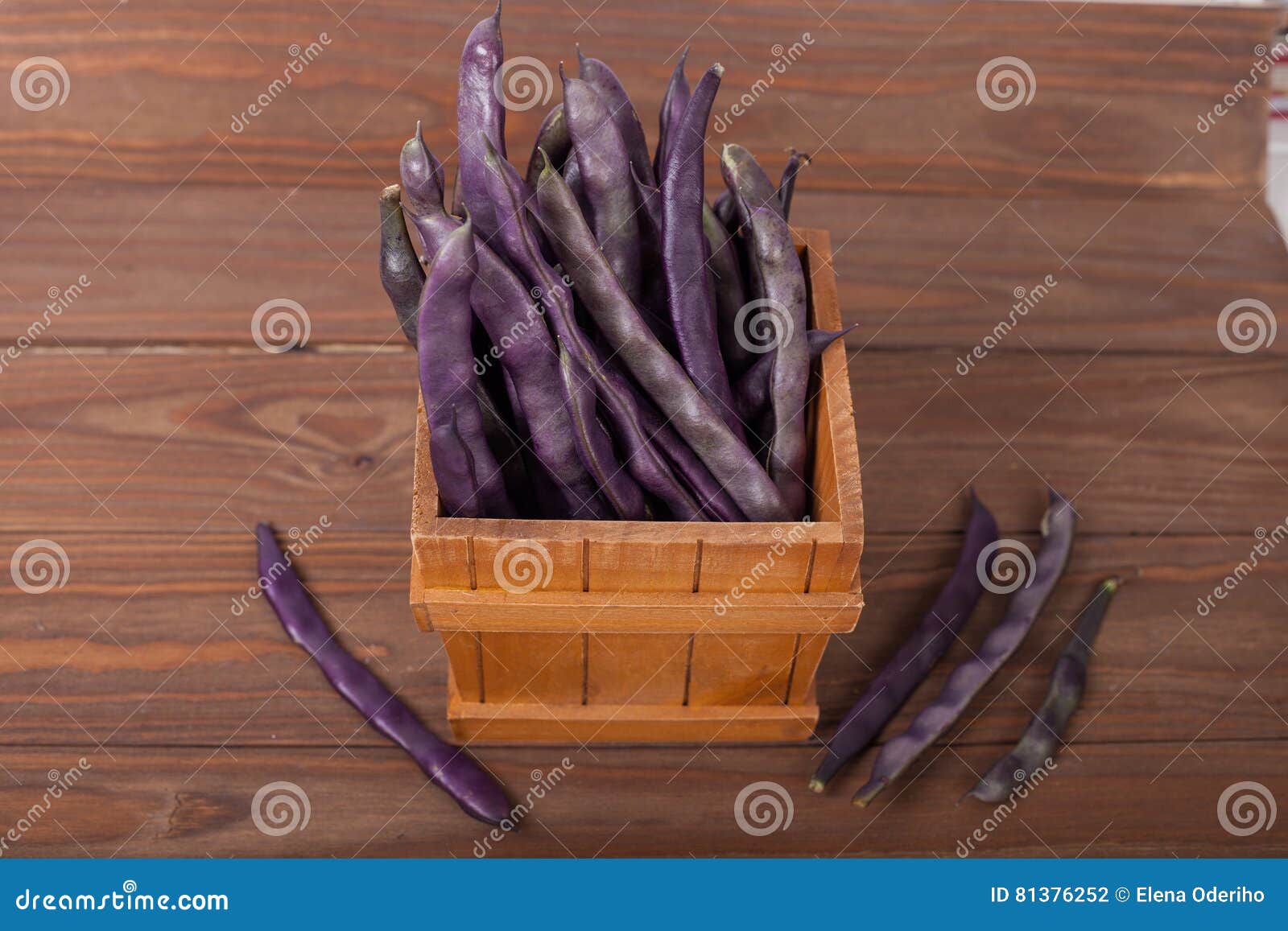 Purple String Beans in a Wooden Box Stock Photo - Image of thread, long ...