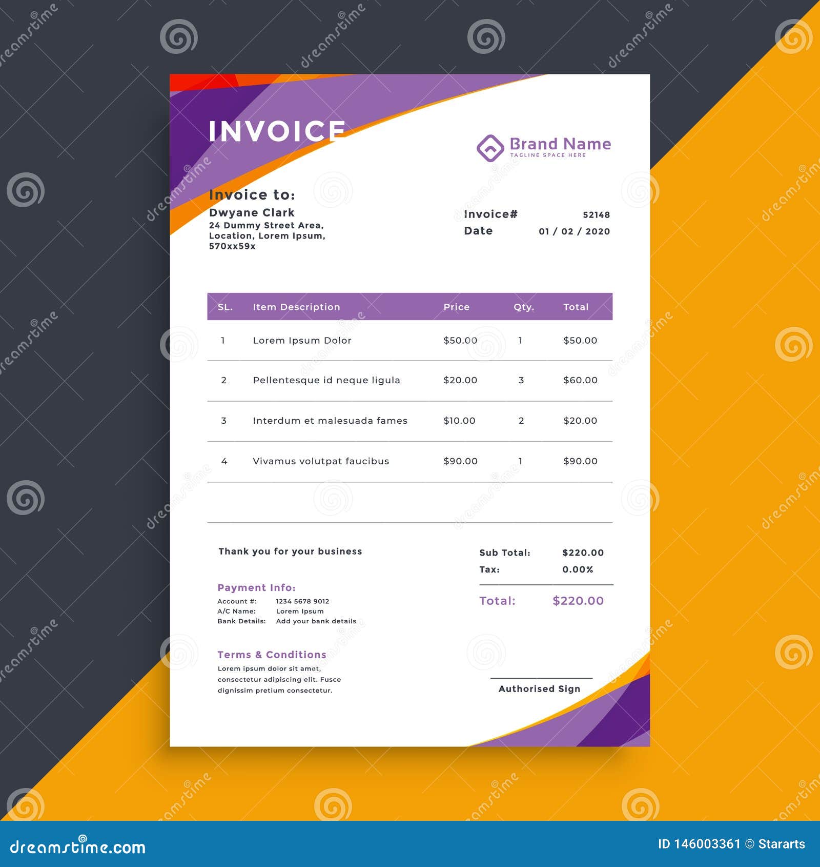 Purple Stylish Business Invoice Template Stock Vector - Illustration of ...