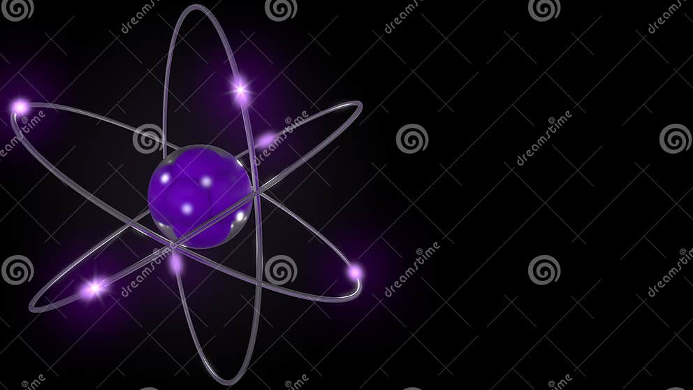 Purple Stylized Atom and Electron Orbits. 3d Rendering Stock Image ...