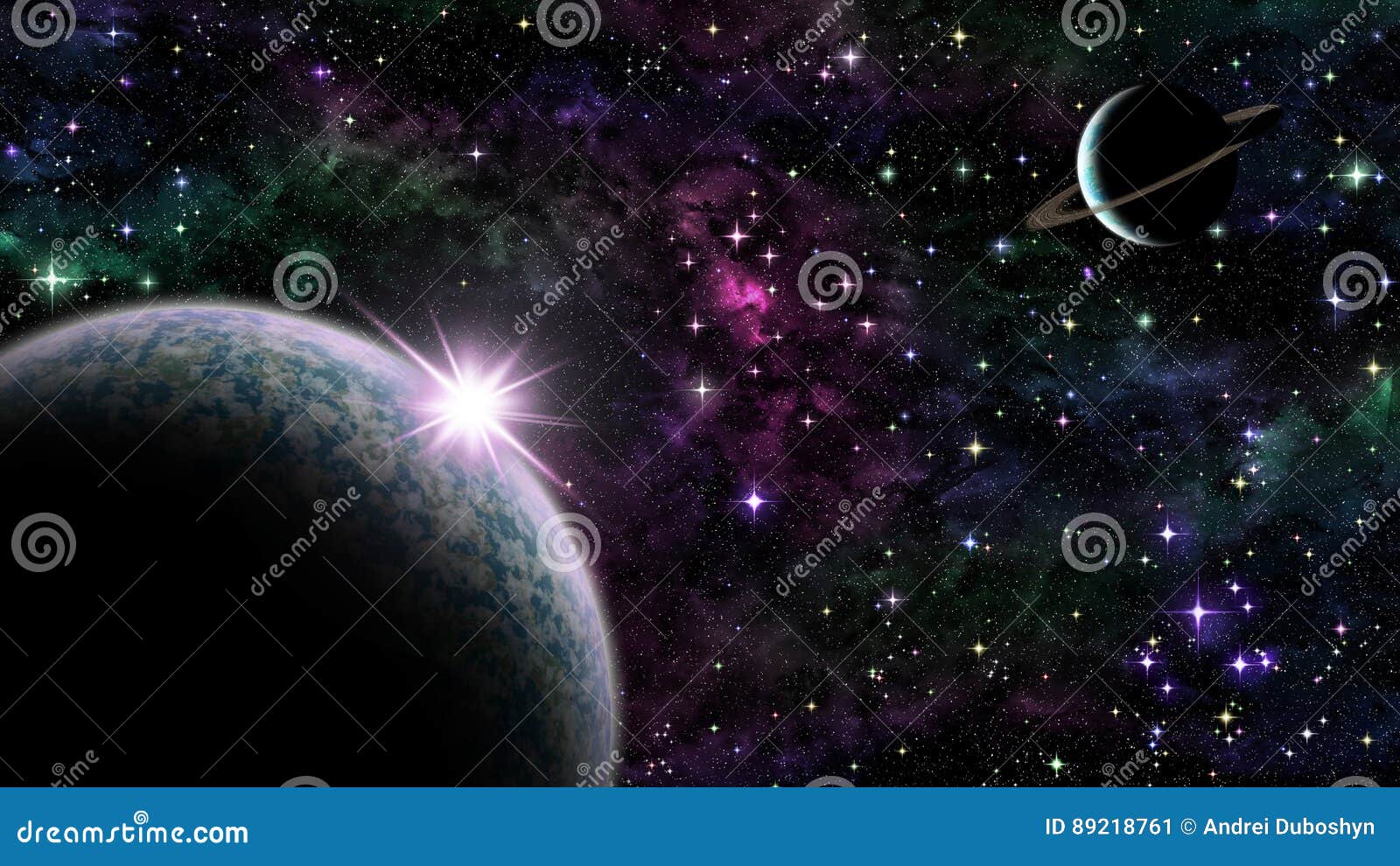 Purple Sunrise Over Planet in Space Stock Illustration - Illustration ...