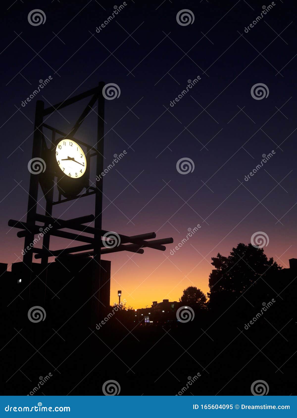 Purple Sunset Clock Tower Campus Stock Image - Image of tower, campus ...