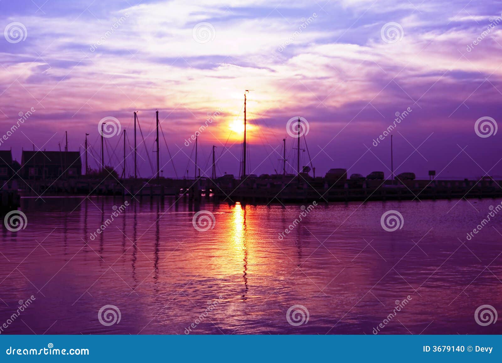 Purple Sunset in the Harbor of Marken Holland Stock Photo - Image of ...