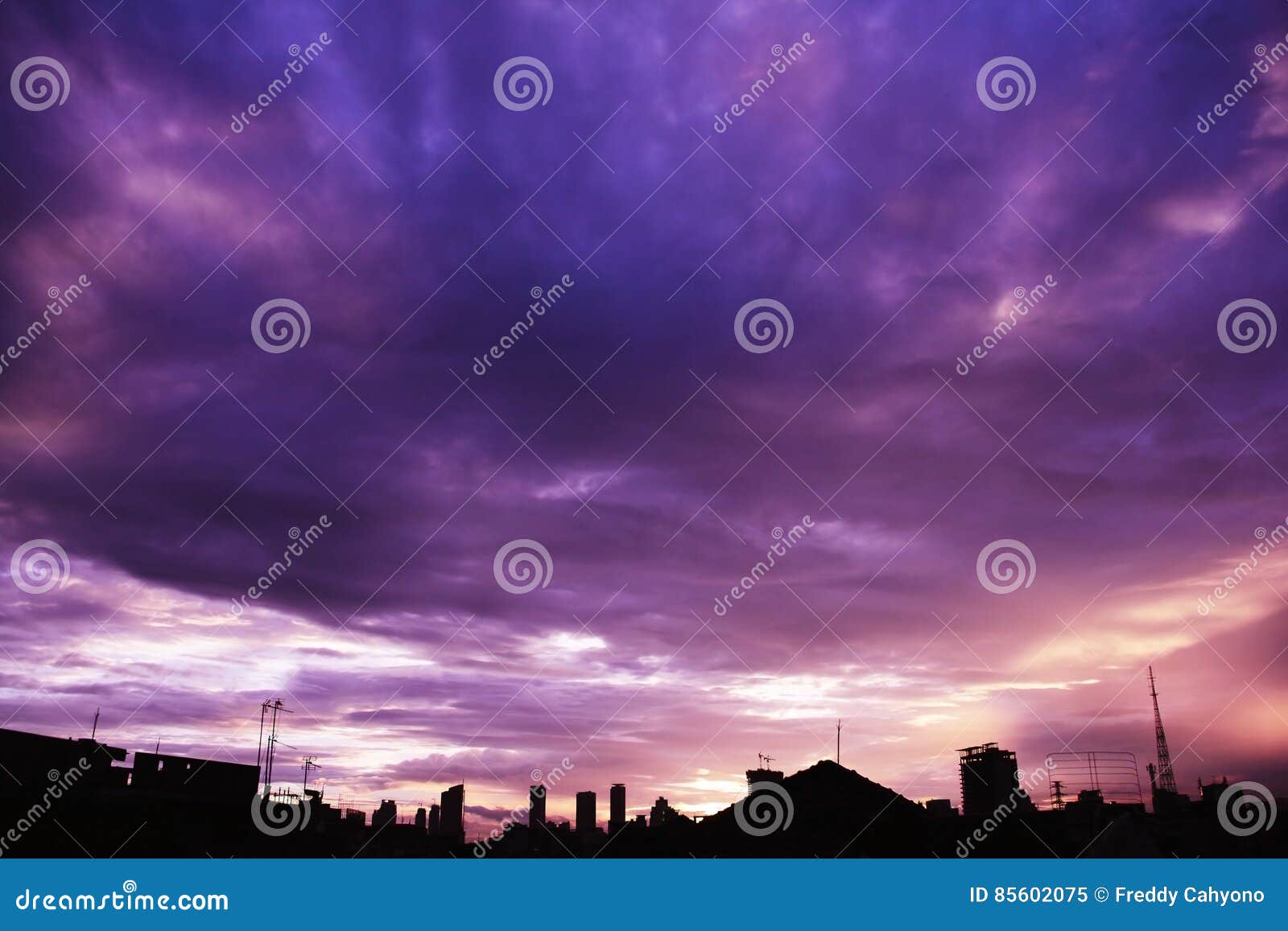 Purple Sunset Sky Over Cityscape Stock Image - Image of horizontal ...
