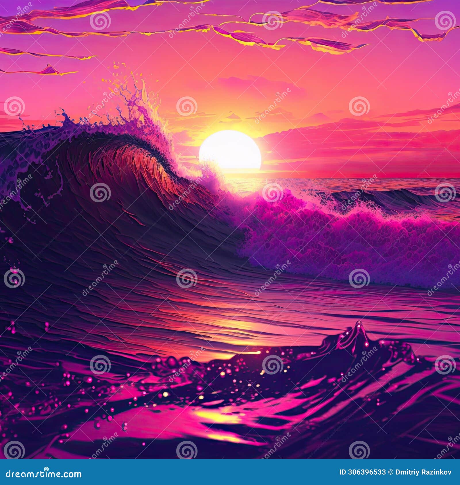 Purple Sunset with Waves at Ocean Twilight Stock Image - Image of surf ...