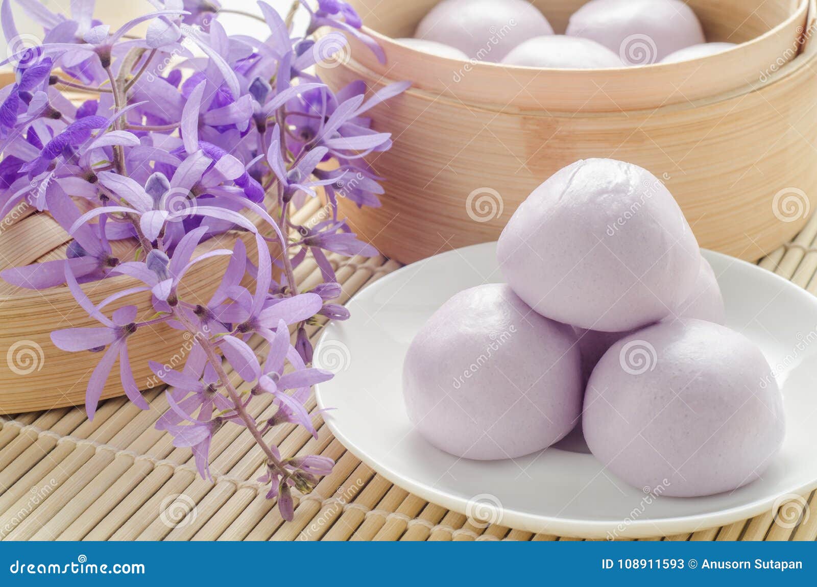 Purple Sweet Taro Steamed Bun. Stock Image - Image of fresh, taro ...