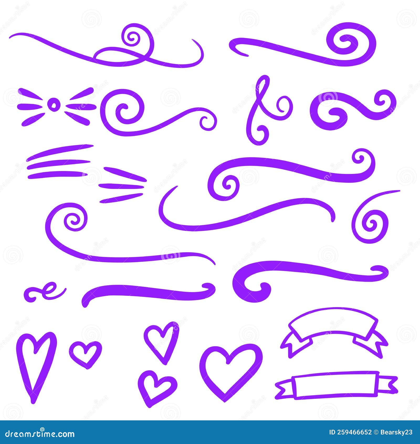 Purple Swirls Swoosh Marks with Vector Hand Drawn Highlighter Accent ...
