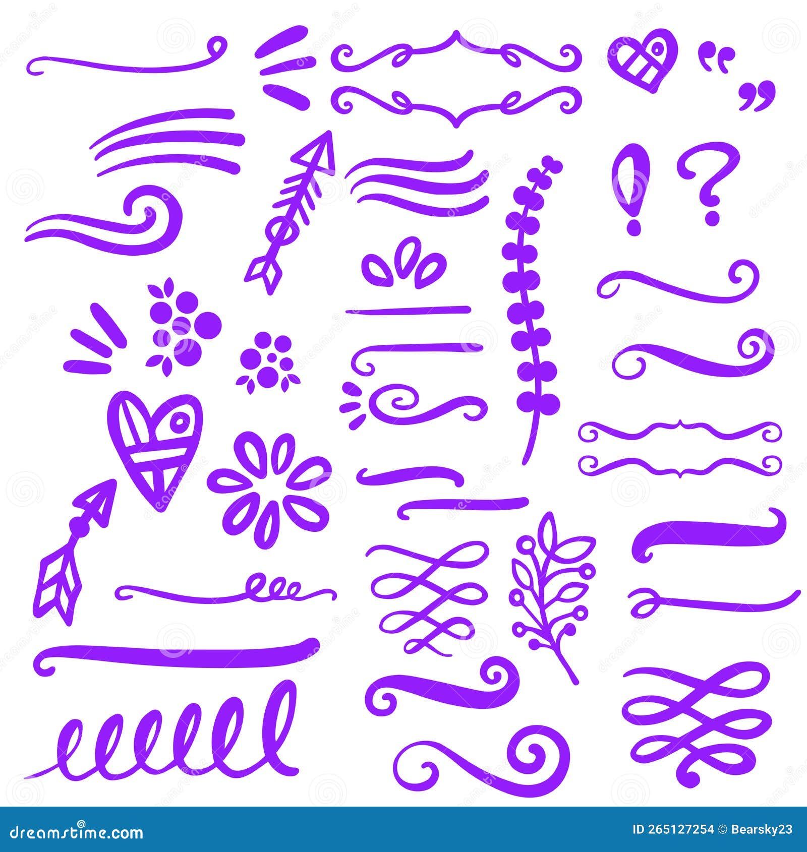 Purple Swirls Swoosh Marks with Vector Hand Drawn Highlighter Accent ...
