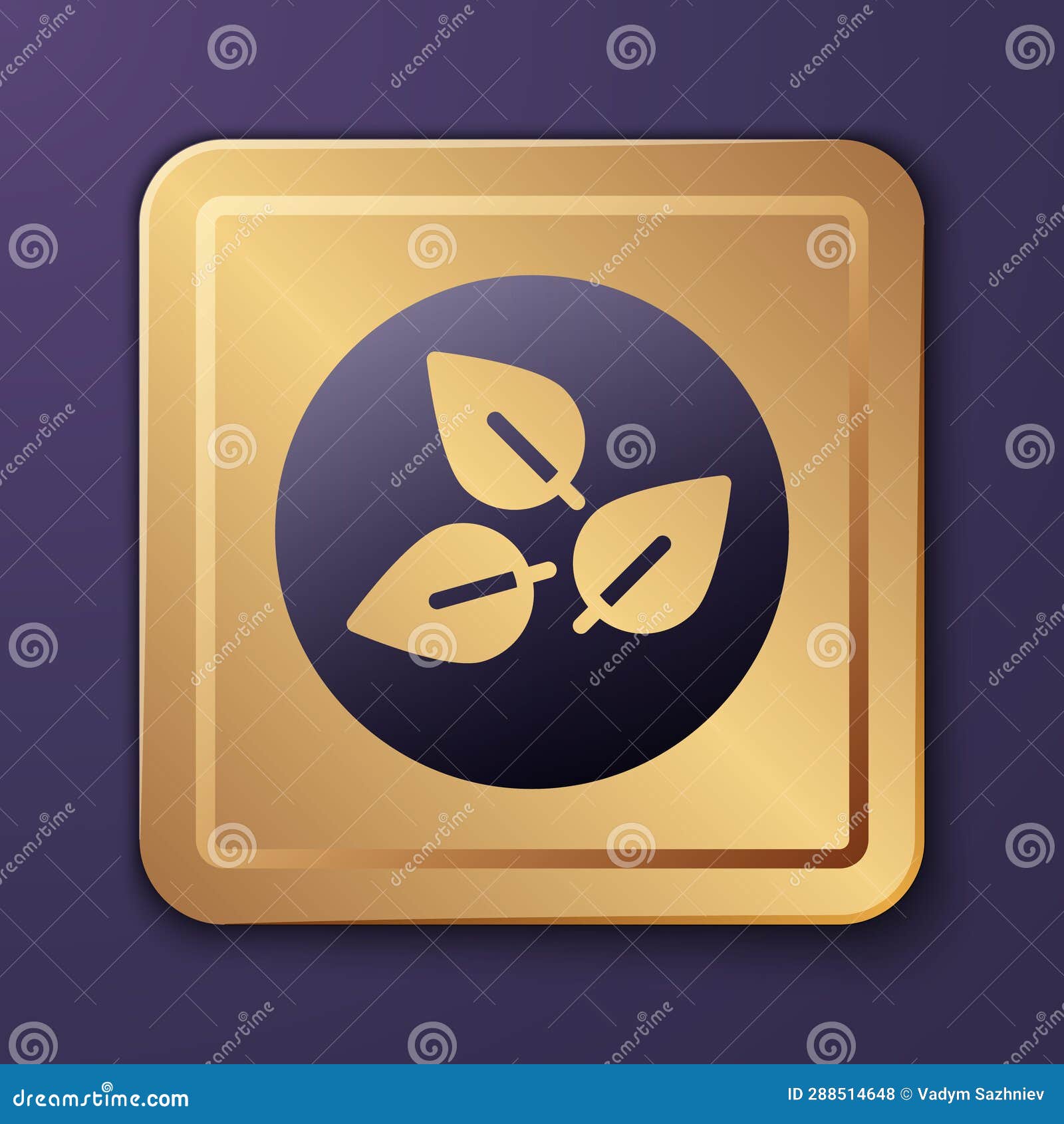 Purple Tea Leaf Icon Isolated on Purple Background. Tea Leaves. Gold ...