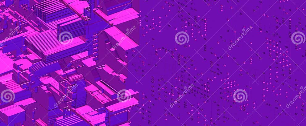 Purple Techno Cyber Background. Pink Digital Surfaces with 3d Render ...