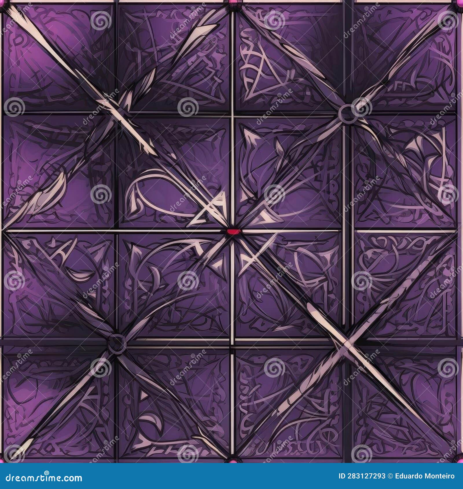 Purple Tile Pattern with Metallic Rectangles and Gothic Illustration ...