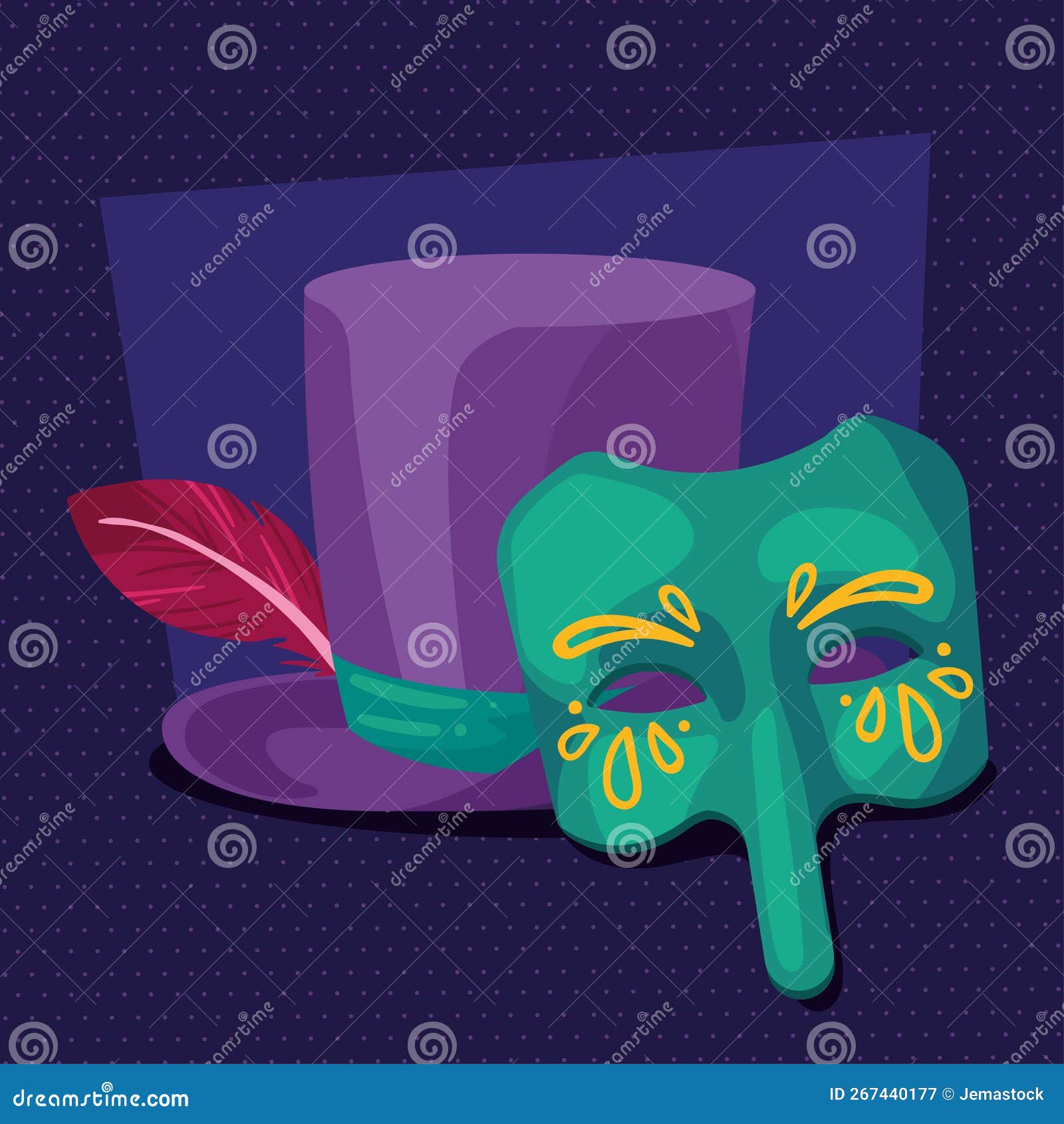 Purple Tophat With Mask Cartoon Vector | CartoonDealer.com #267440177
