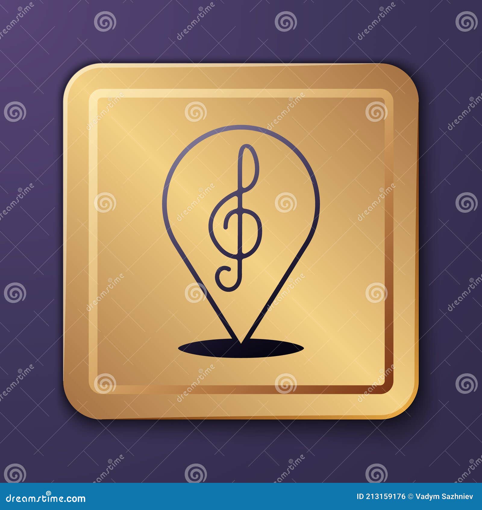 Purple Treble Clef Icon Isolated on Purple Background. Gold Square ...